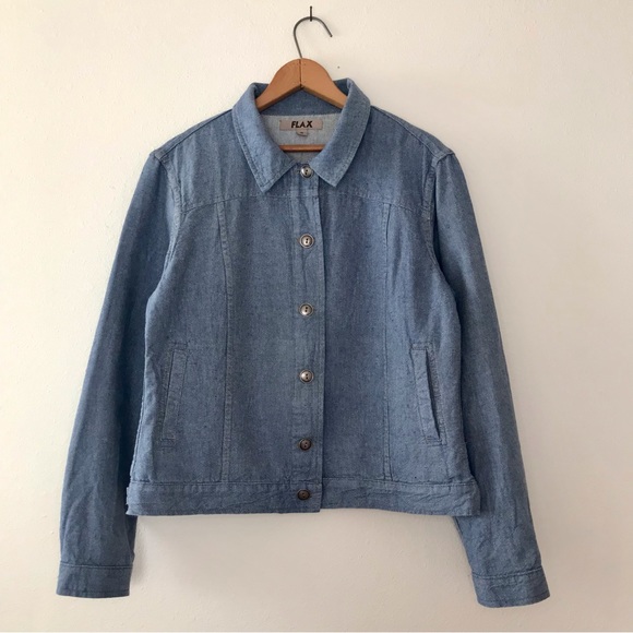 Flax | Jackets & Coats | Flax Blue Denim Look Jacket Chambray Cotton ...